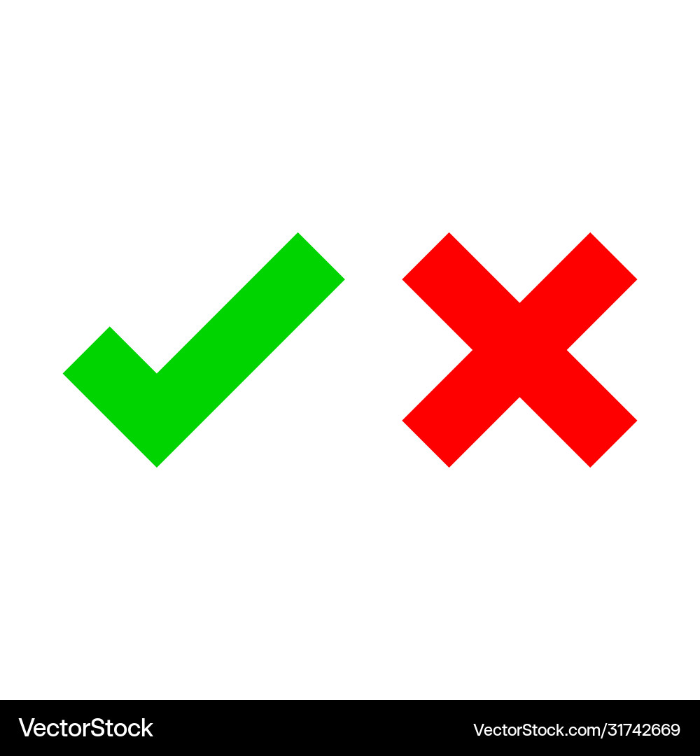 Green check mark and red cross isolated on white Vector Image