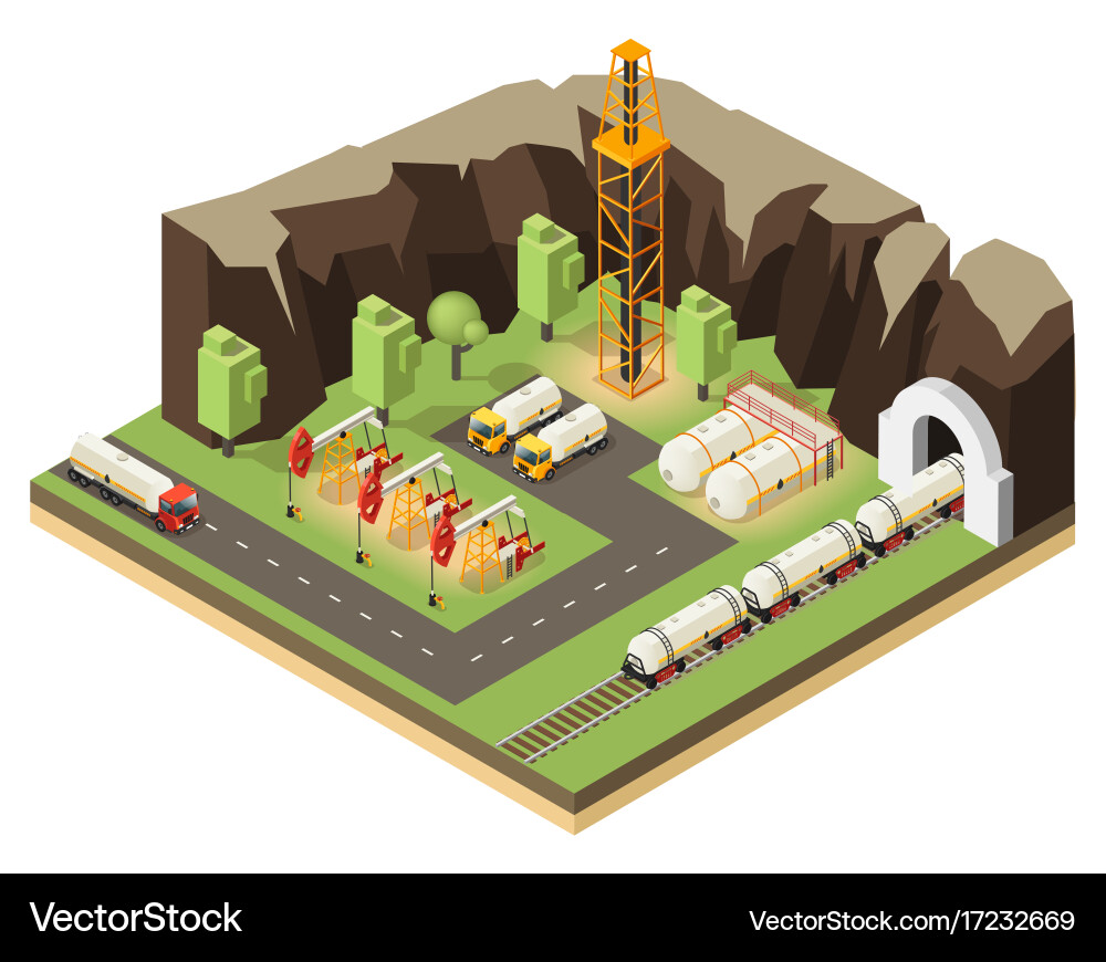 Isometric oil extraction concept Royalty Free Vector Image