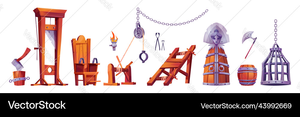 Medieval torture room items and executioner tools Vector Image