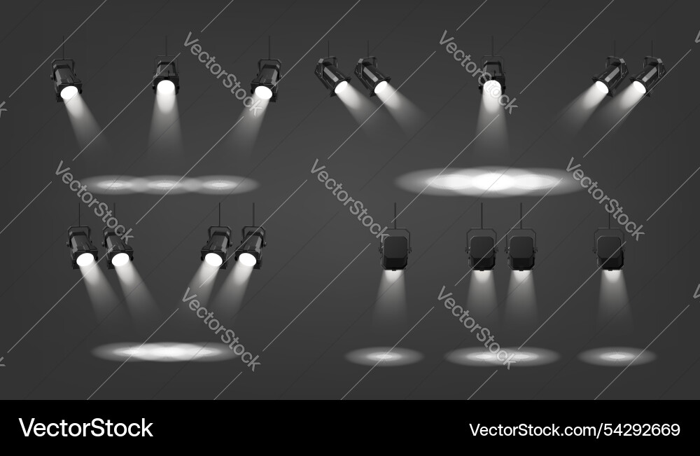 Stage spotlights set isolated on black background Vector Image
