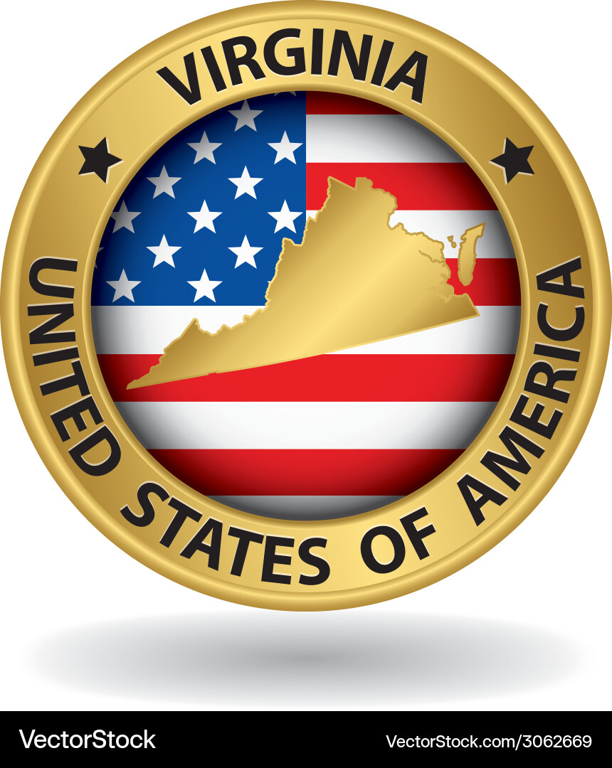 Virginia state gold label with map Royalty Free Vector Image