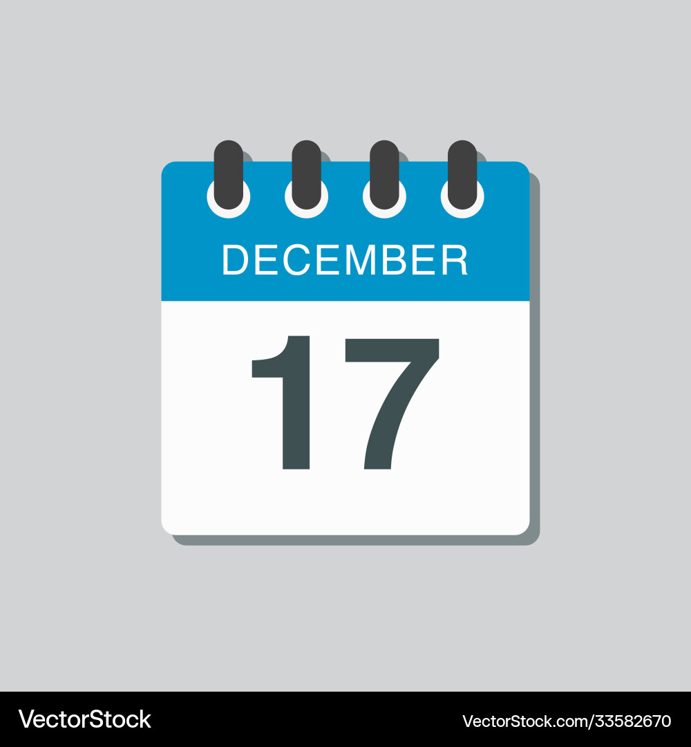 Calendar icon day 17 december template Royalty Free Vector