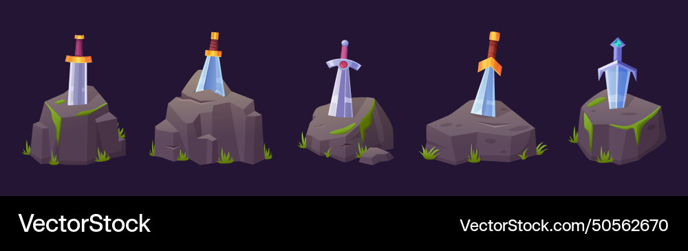 Cartoon sword in stone iron weapons stuck Vector Image