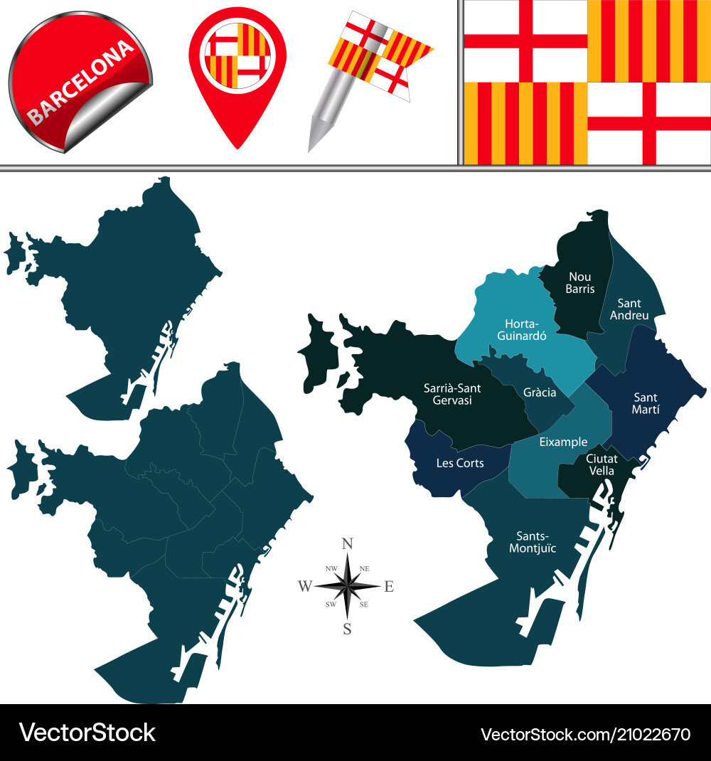 Map of barcelona with districts Royalty Free Vector Image