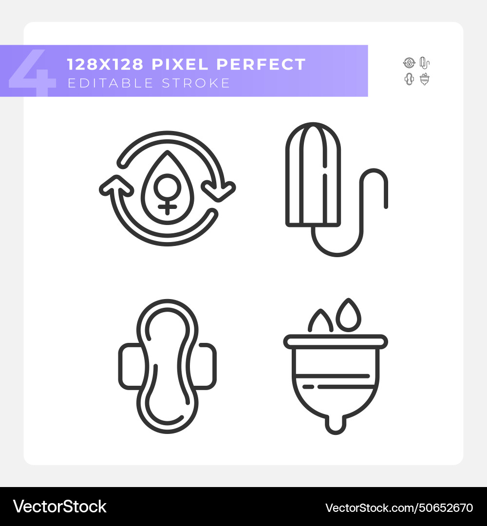 Menstrual hygiene products linear icons set Vector Image