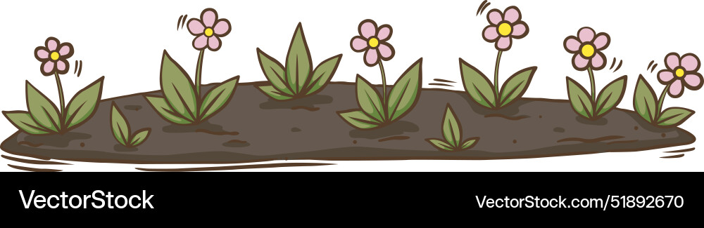 Pink flowers plants on soil mound border Vector Image