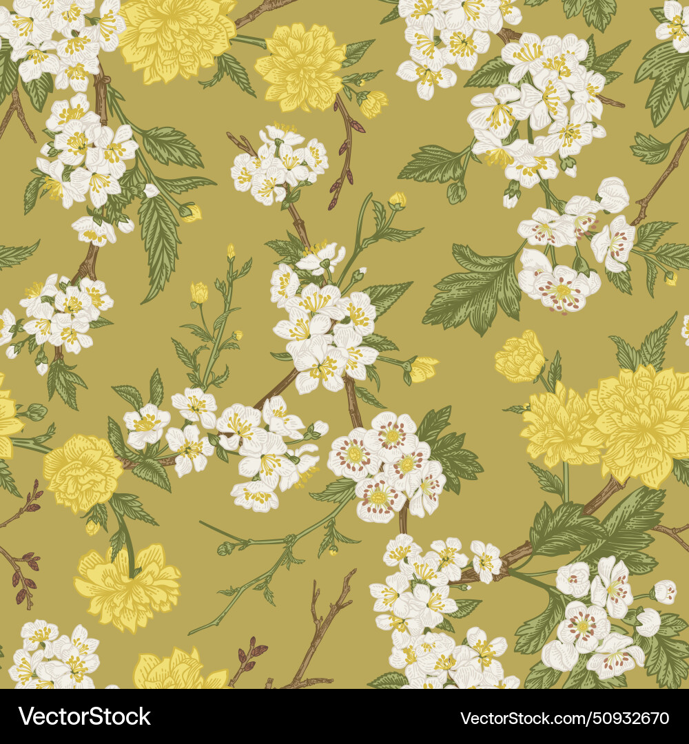 Spring seamless pattern with blooming garden Vector Image