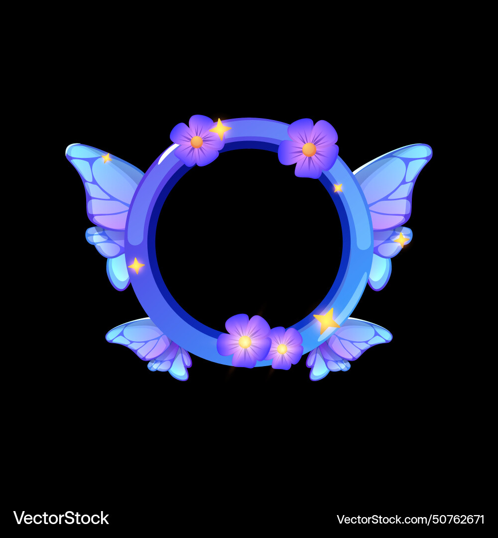 Avatar frame butterfly with flowers cartoon Vector Image
