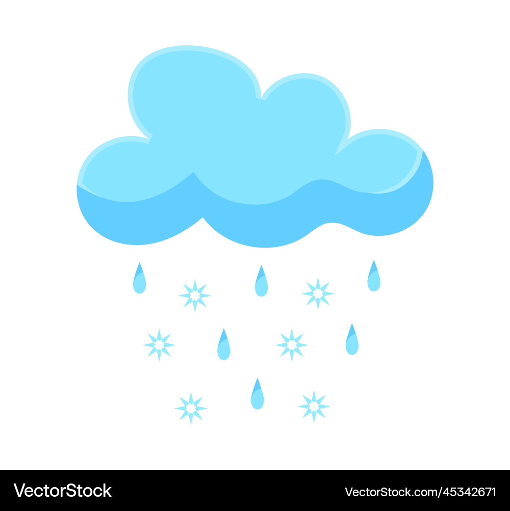 Blue snow cloud raindrops and snowflakes weather Vector Image