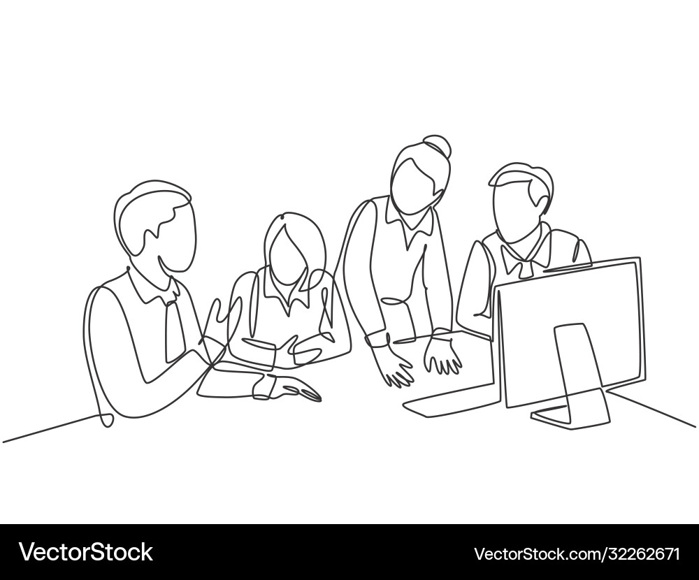 Business Collaboration - Single Line Drawing Vector Image