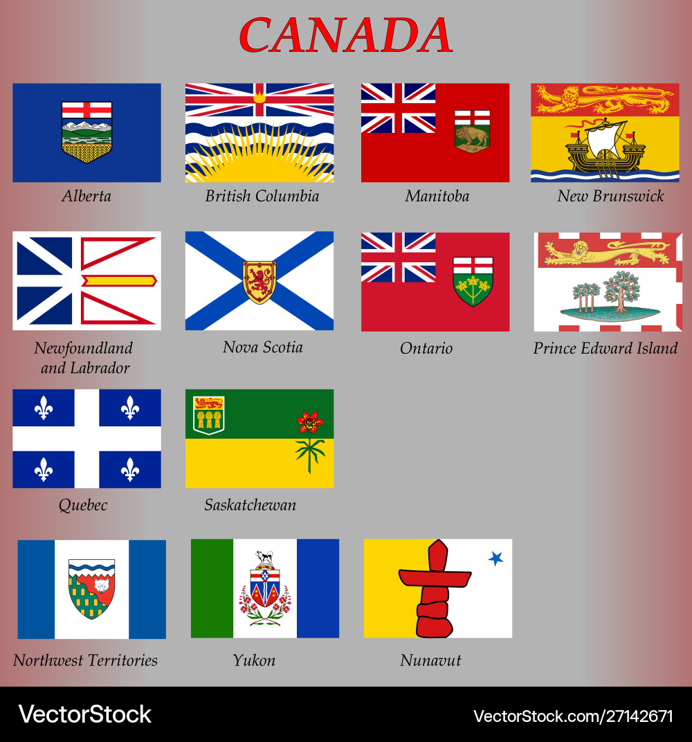 Canadian Provinces and Territories Flags Vector Image