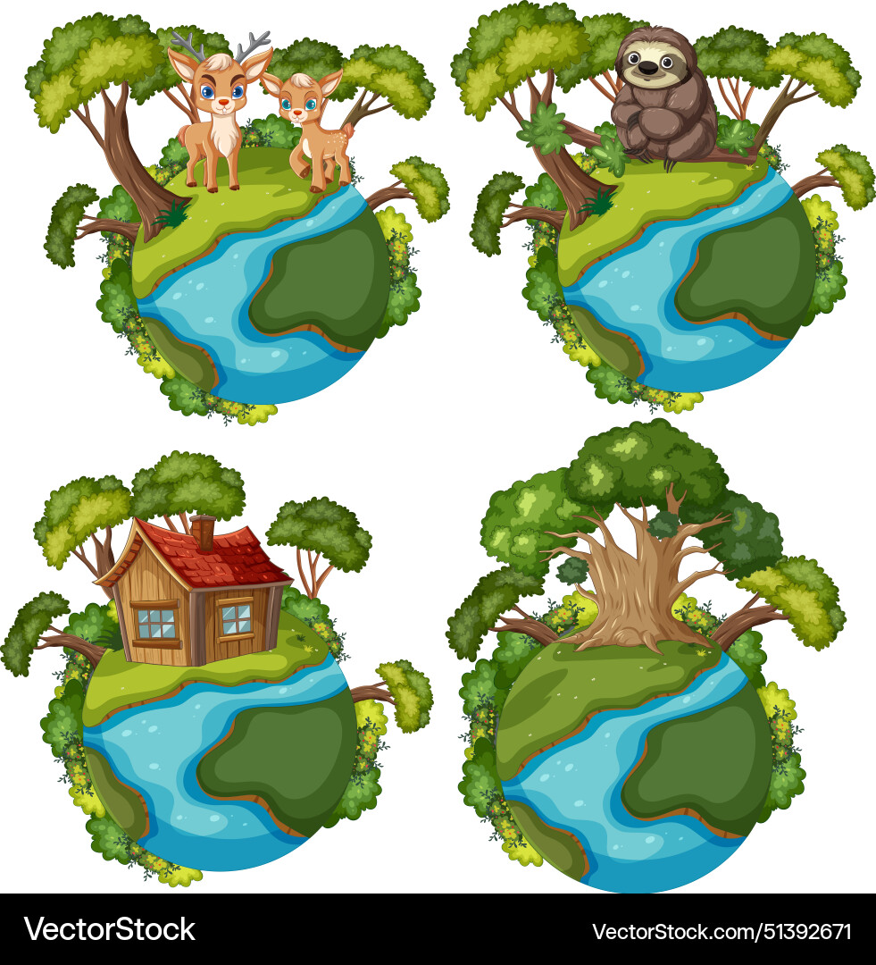 Four globes showing different natural habitats Vector Image