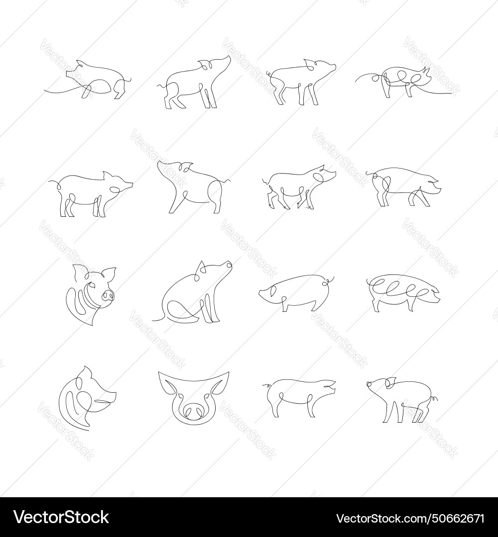 Pig single line drawing Royalty Free Vector Image