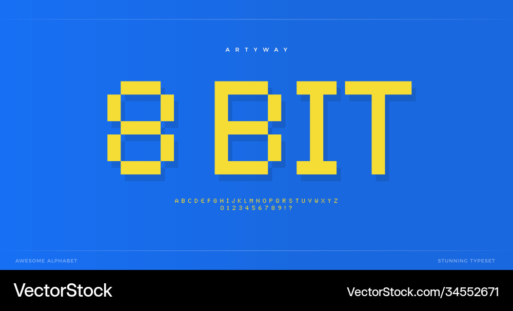 Pixel alphabet retro 8-bit font type Royalty Free Vector