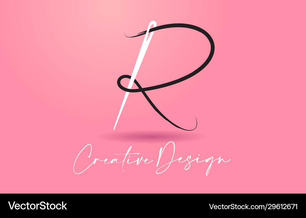 R letter logo with needle and thread creative Vector Image
