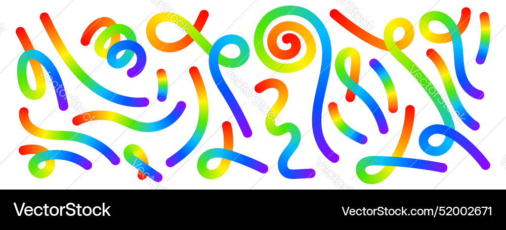 Set of rainbow colored curvy lines isolated Vector Image