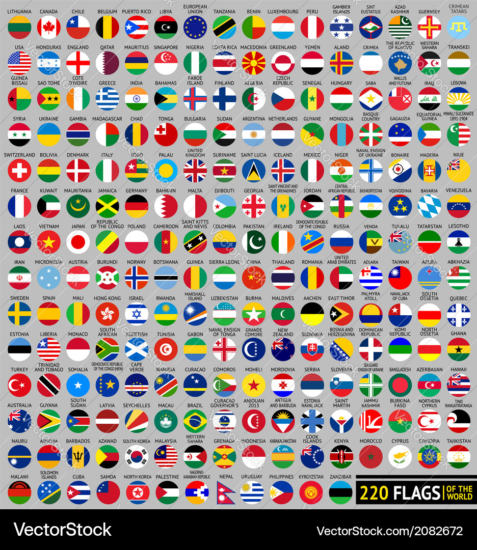 220 flags of the world circular shape Royalty Free Vector