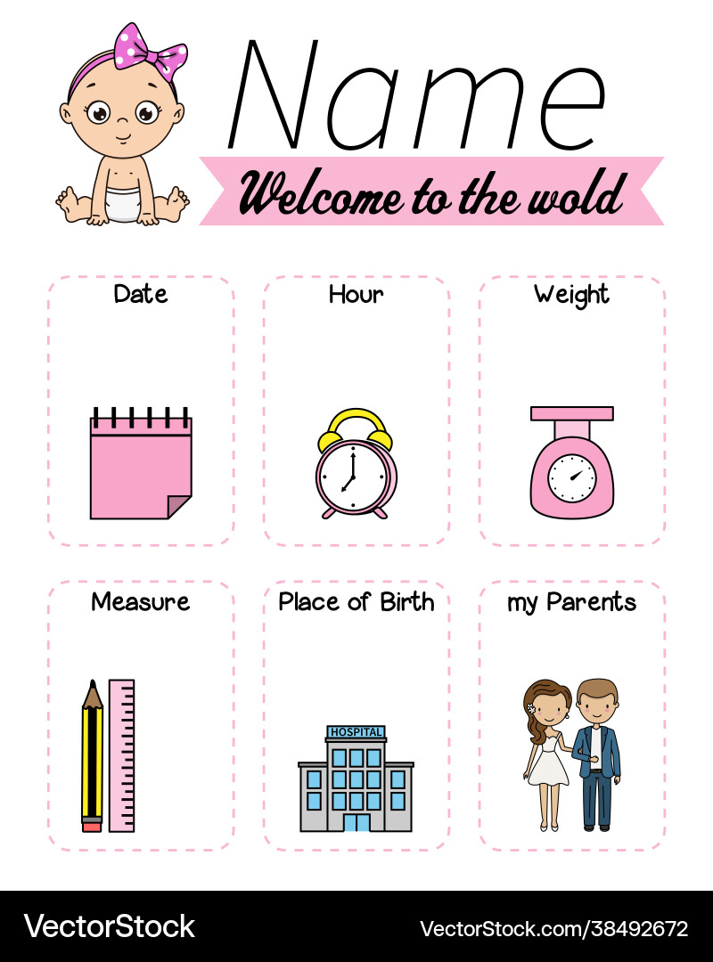 Baby birth print data template Royalty Free Vector Image