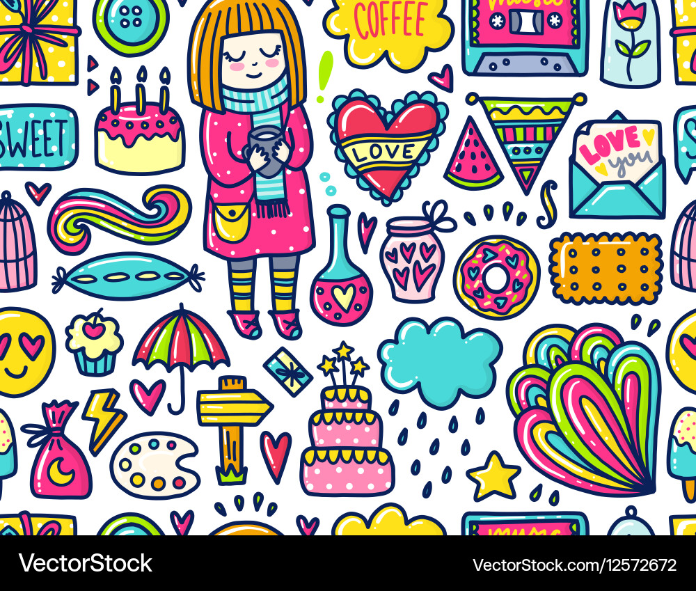 Doodle cute pattern Royalty Free Vector Image - VectorStock