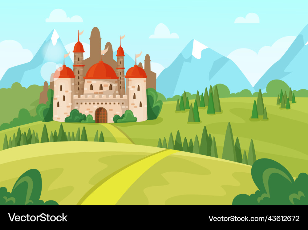 Game castle on hill scene magic princess mansion Vector Image