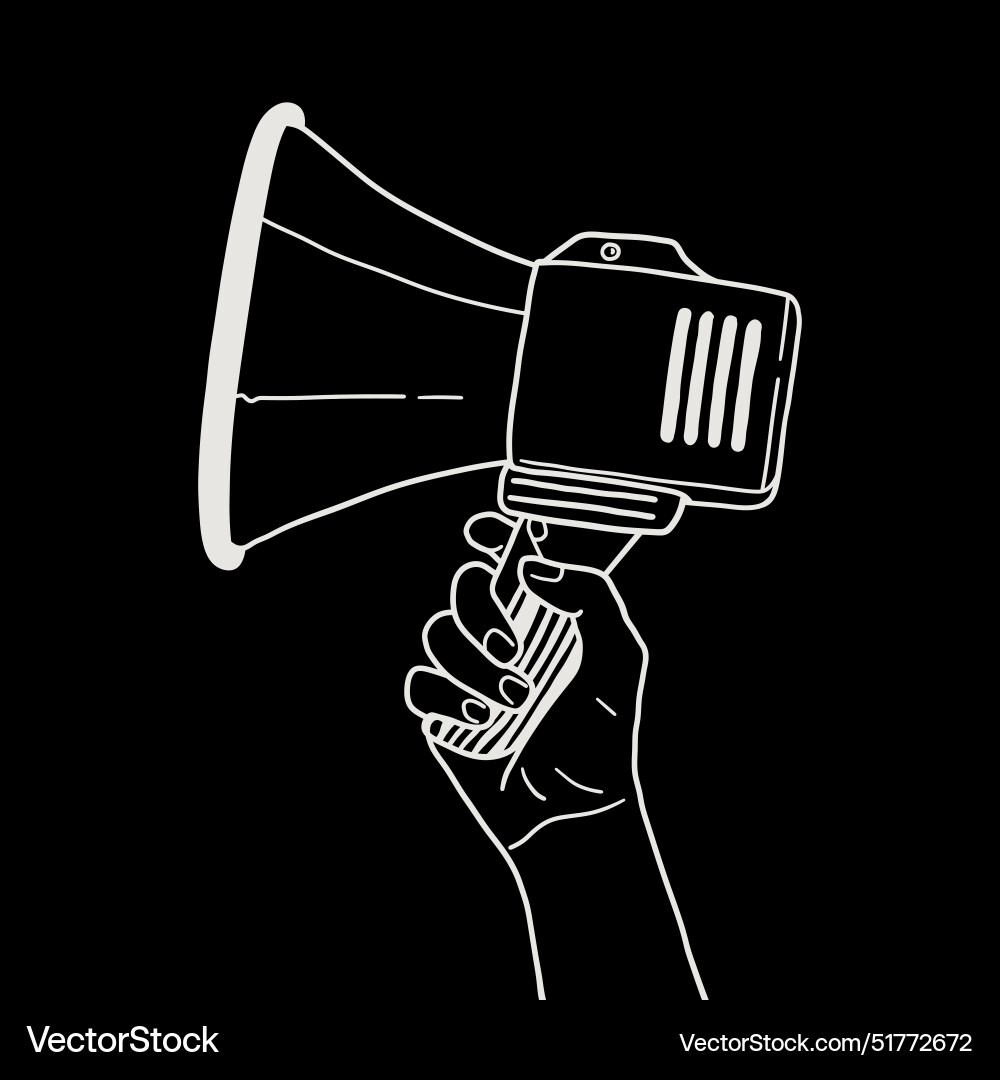 Hand holding megaphone making announcement drawing