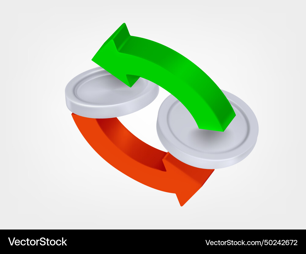 Two arrow in the circle with silver coins Vector Image