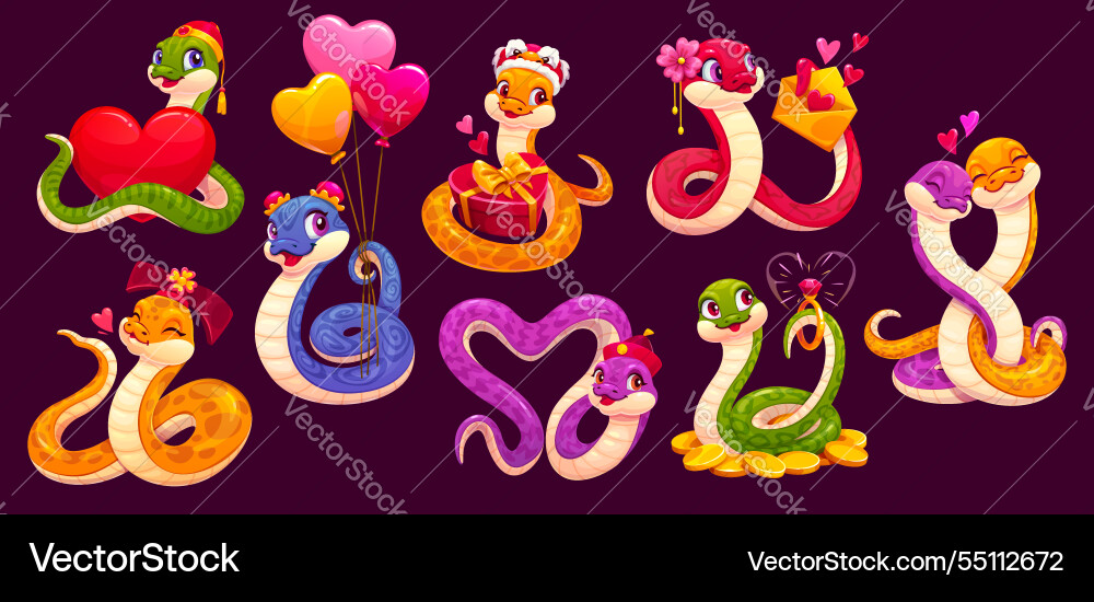 Valentines day funny snake characters with love Vector Image