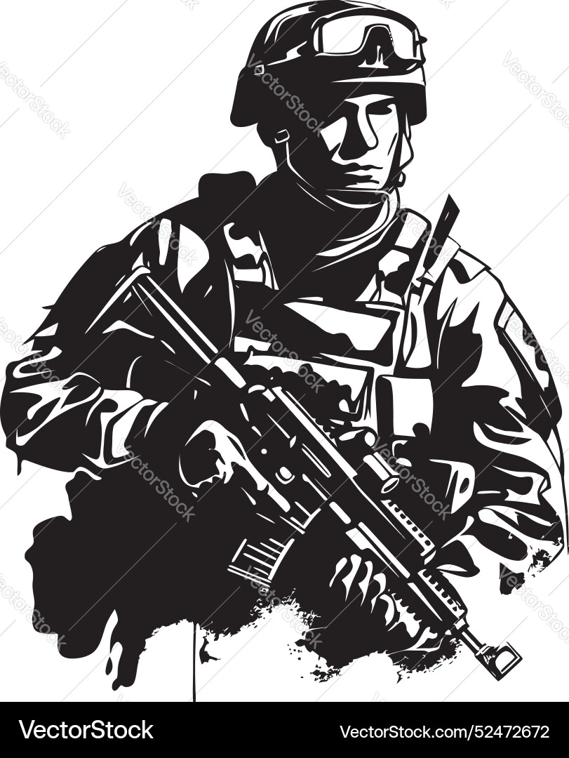 Warrior sentinel elegant soldier with gun emblem Vector Image
