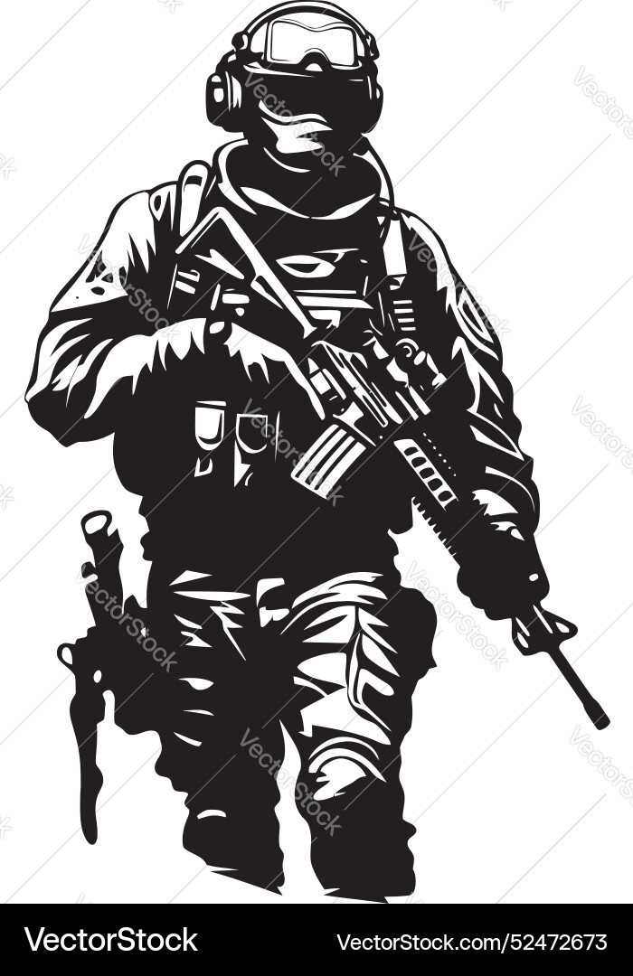 Armed defender soldier with gun black icon Vector Image