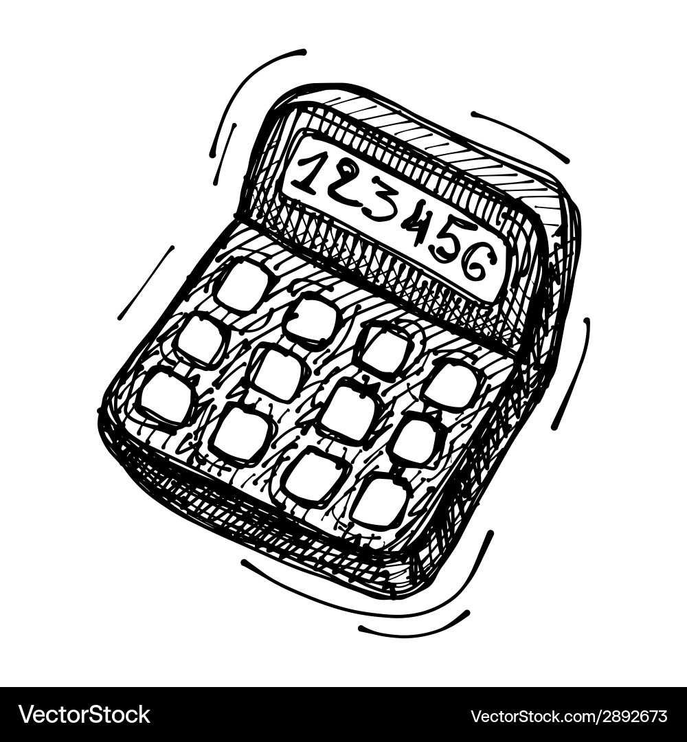 Black sketch drawing of calculator Royalty Free Vector Image