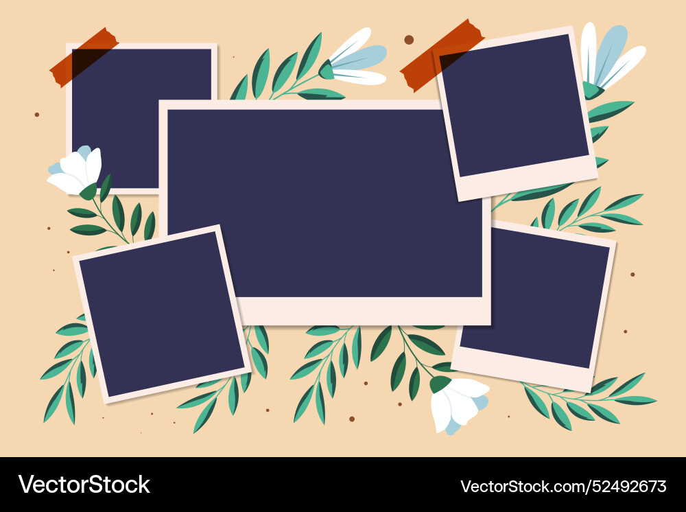 Collage frame with flower and leaves ornament Vector Image