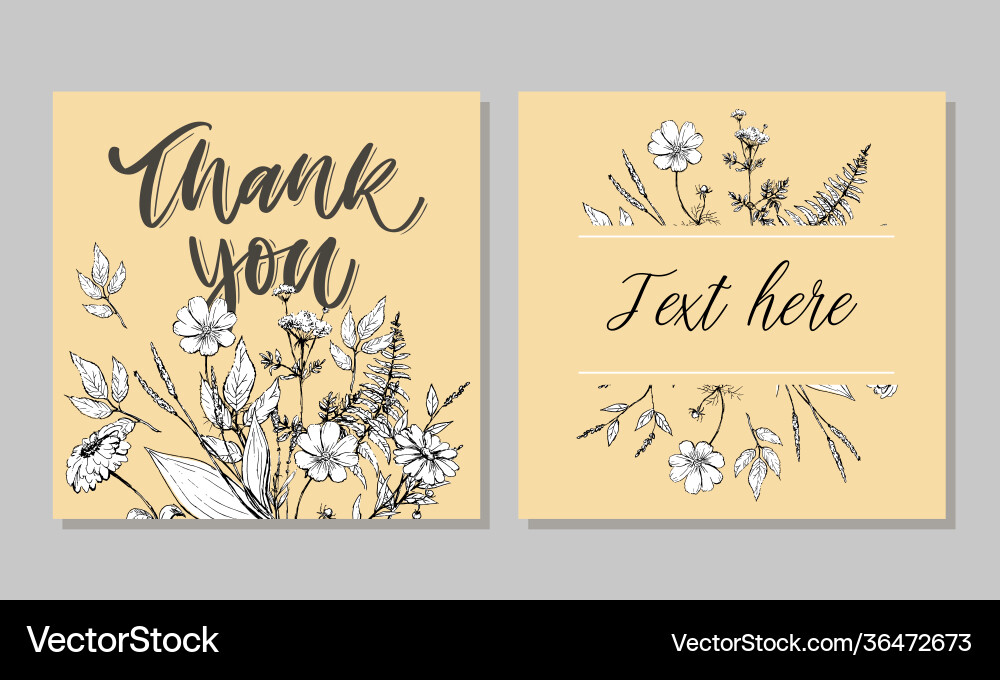 Cute danke Script-Karte Blumen Brief Text Vektorbild