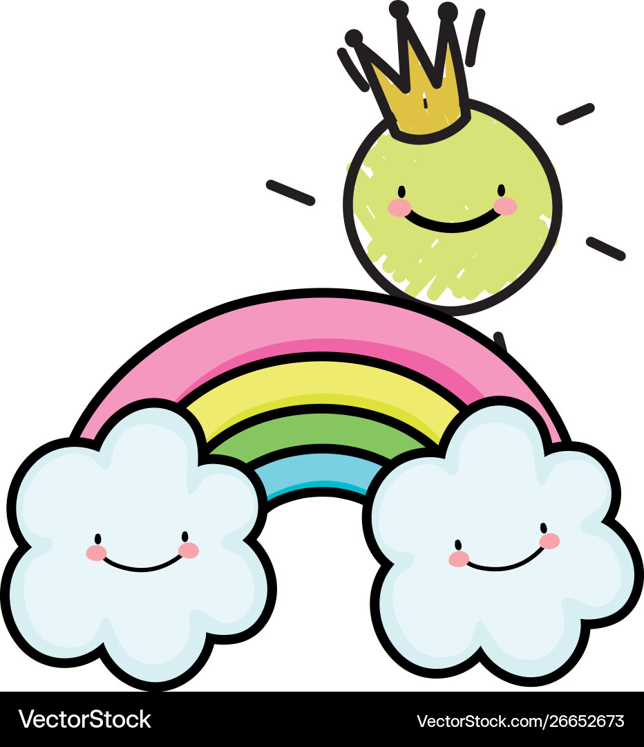 Isolated sun and rainbow draw cartoon Royalty Free Vector