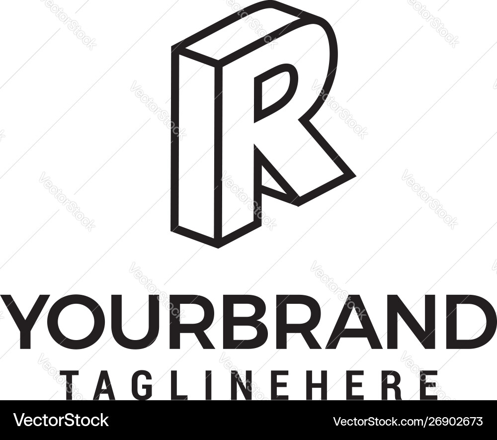 Letter r logo 3d isometric lines geometric shape Vector Image