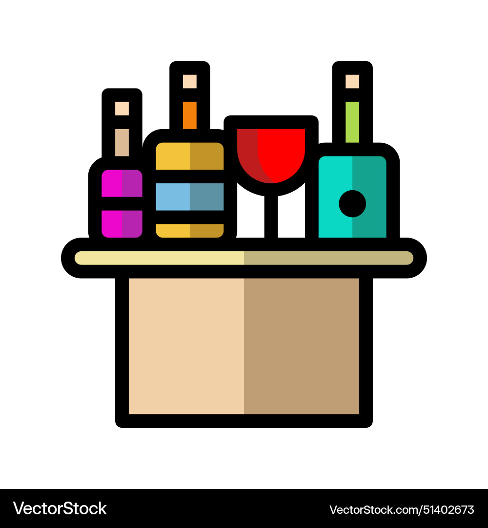 Minibar flat icon editable drink table symbol Vector Image