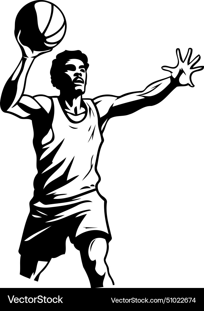 Basketball player with ball on sunset background Vector Image