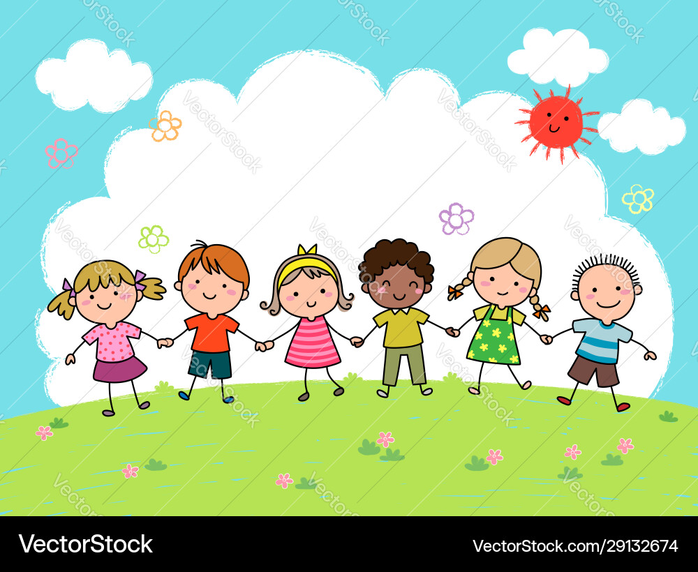 Cartoon Group Of People Holding Hands