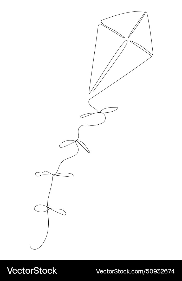 Outline kite one line continuous drawing Vector Image
