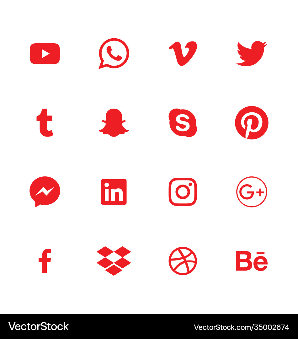 Social media red icons reverse alphabetical Vector Image