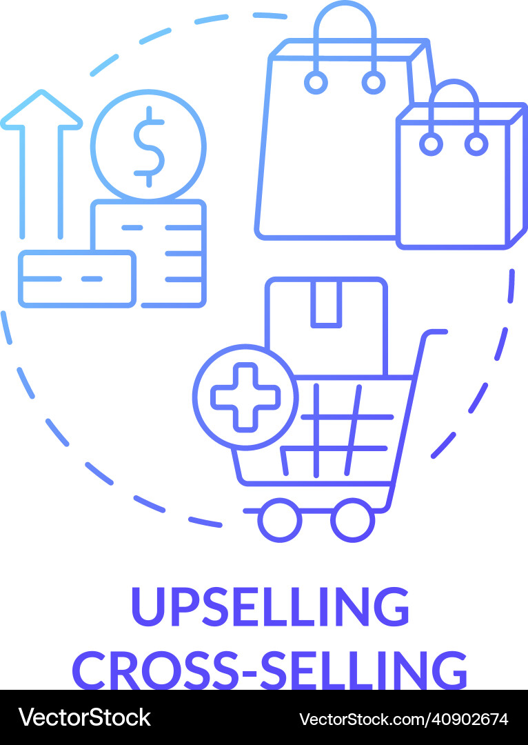 Upselling cross selling blue gradient concept icon