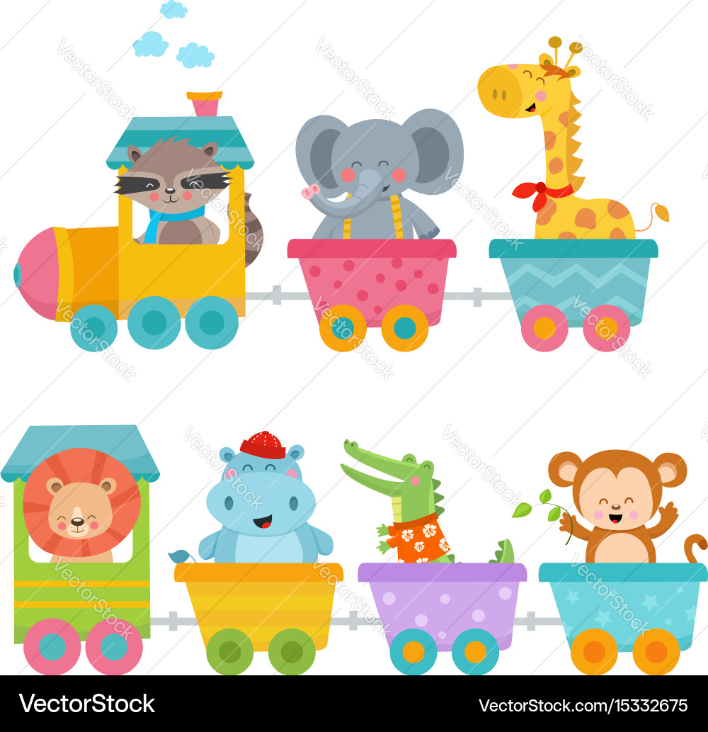 Adorable Animals on a Train Royalty Free Vector Image