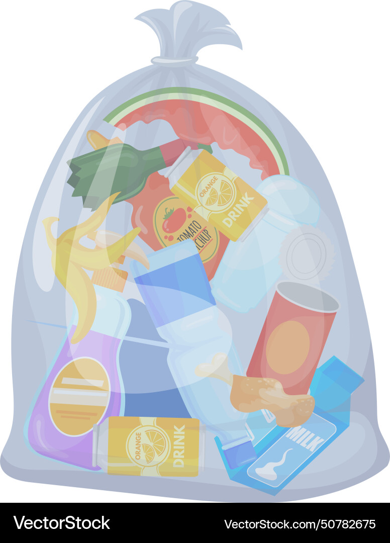 Trash in plastic transparent bag waste junk Vector Image