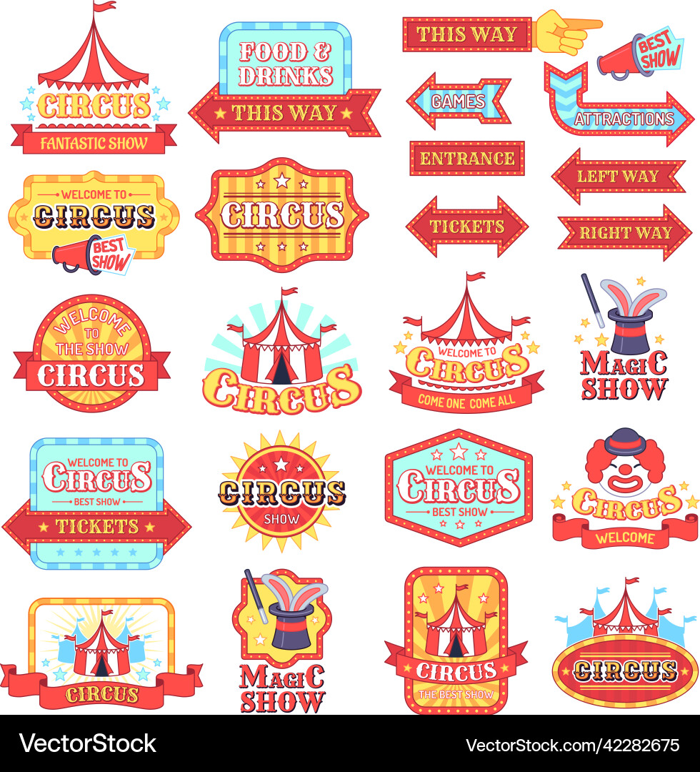 Vintage circus labels fun entertainment emblem Vector Image