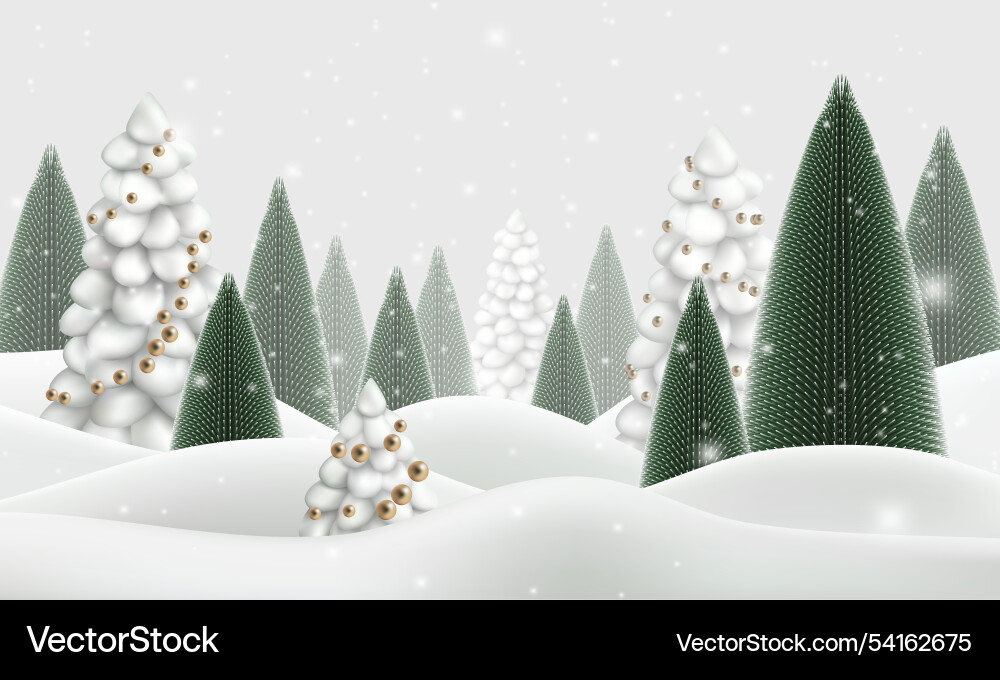 Winter snow landscape 3d christmas pine forest Vector Image