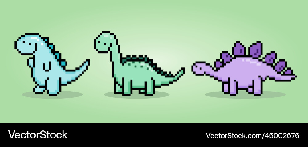 8 bit pixels dinosaur set Royalty Free Vector Image