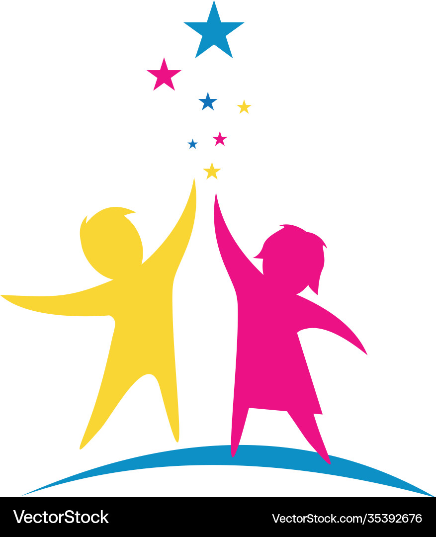 Children education logo - happy kids Royalty Free Vector