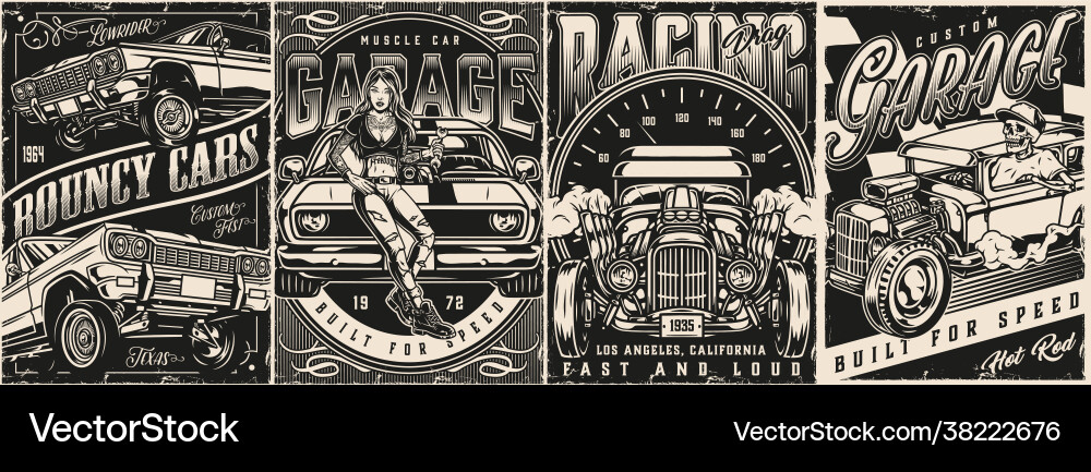 Custom cars posters collection Royalty Free Vector Image