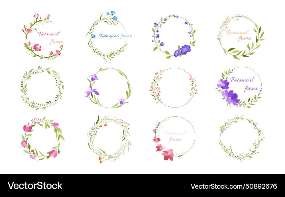 Flowers circle frame set Royalty Free Vector Image