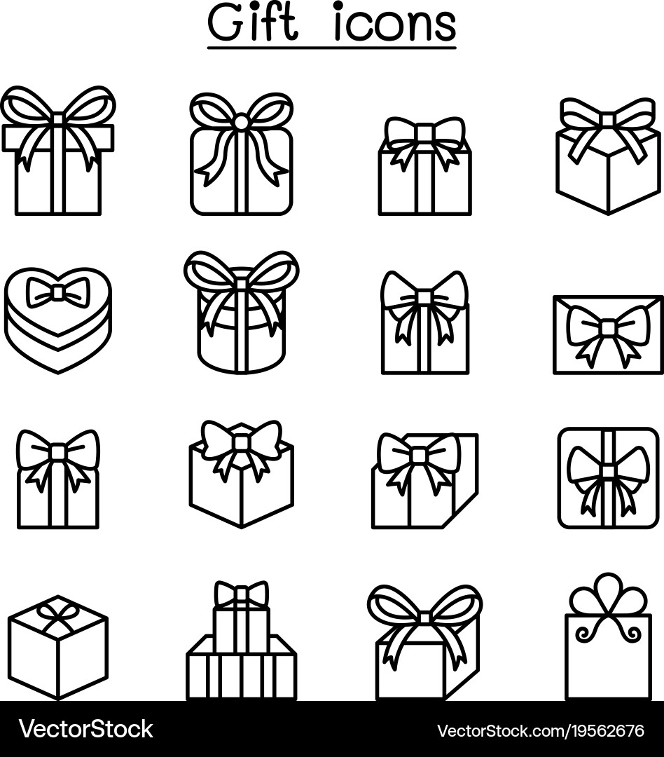 Gift box icon set in thin line style Royalty Free Vector