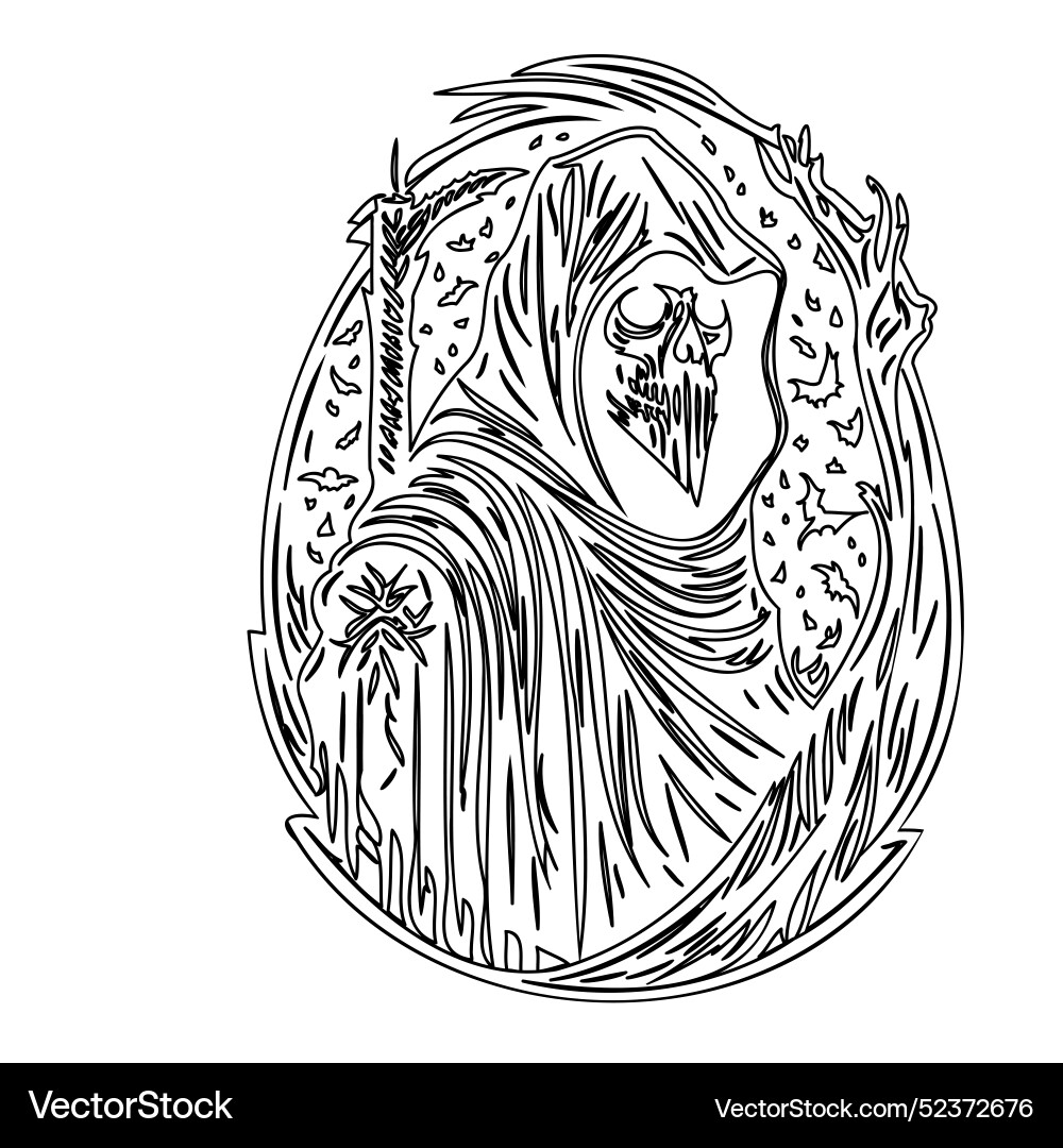 Grim reaper halloween outline sketch Royalty Free Vector